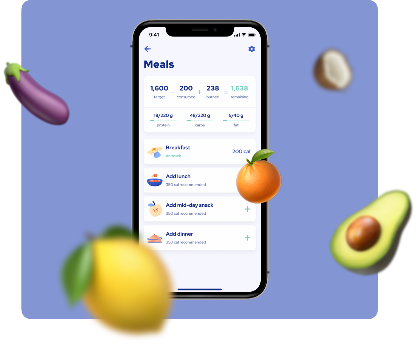 The main screen of the Stay on Track app shows how many calories you've ...